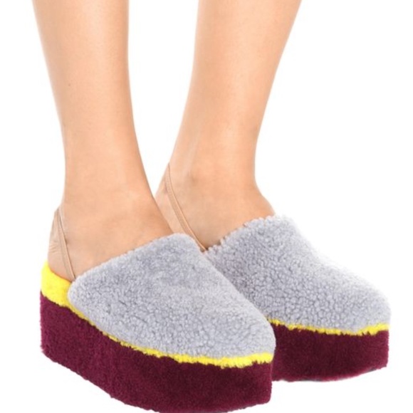 Fendi | Shoes | Fendi Multi Color Colorblock Platform Shearling Mules ...